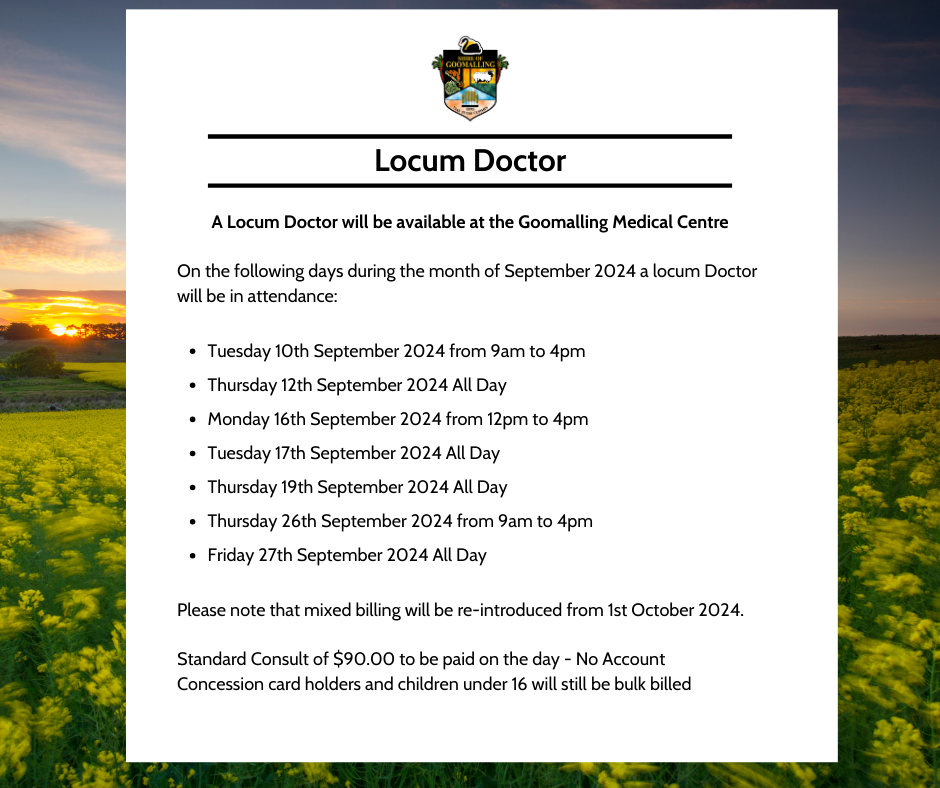 News Story - Locum Doctor will be available for September » Shire of ...